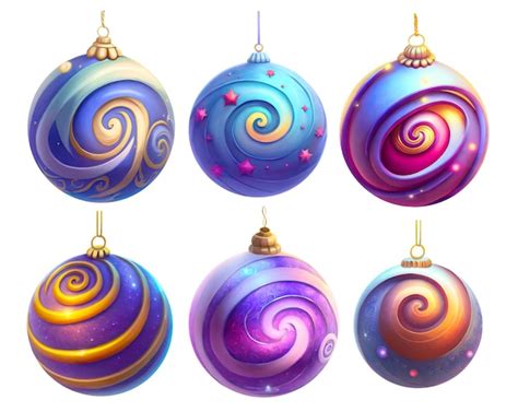 Premium Photo Set Of Decorated Christmas Balls With Swirl Motif
