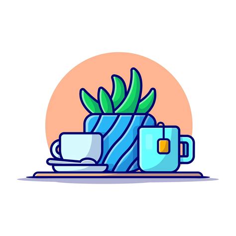 varmt te kaffe och växt tecknad vektor ikonillustration mat och dryck