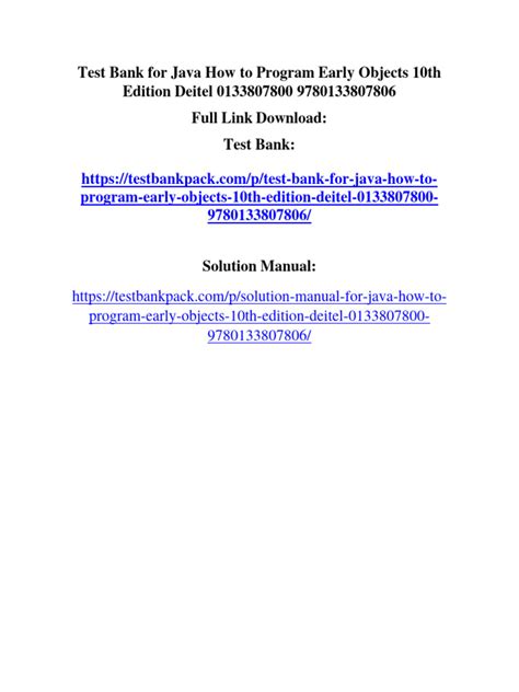 test bank for java how to program early objects 10th edition deitel 0133807800 9780133807806