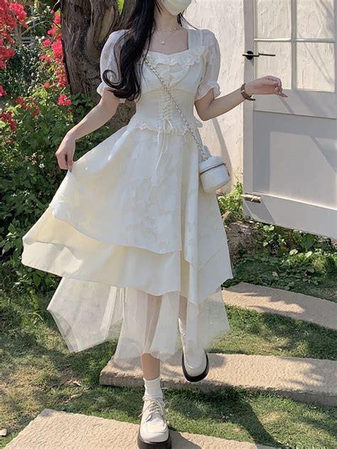 Verão vestido de fadas feminino estilo francês vintage retro vestido