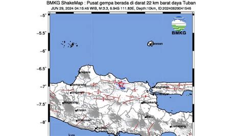 Gempa Terkini Magnitudo 3 3 Guncang Tuban Berpusat Di Darat