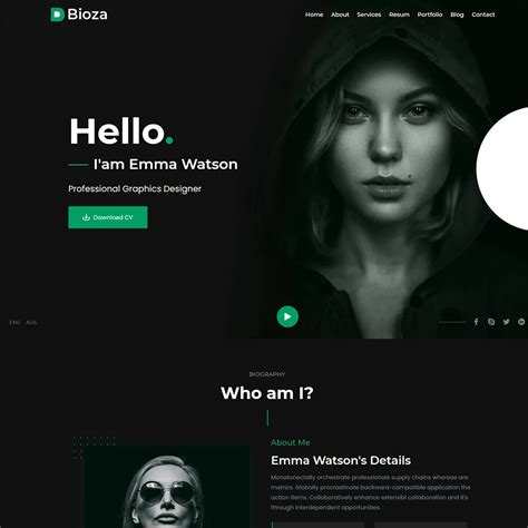 Bioza Personal Portfolio Landing Page WordPress Theme Web Developer