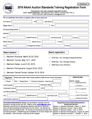 Fillable Online 2016 NAAA Auction Standards Training Registration Form