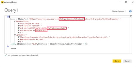 usare query odata per generare report di power bi azure devops microsoft learn