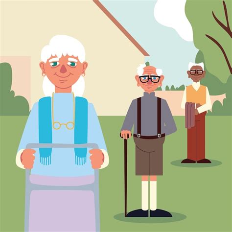 Dibujos Animados De Abuelos De Grupo Vector Premium