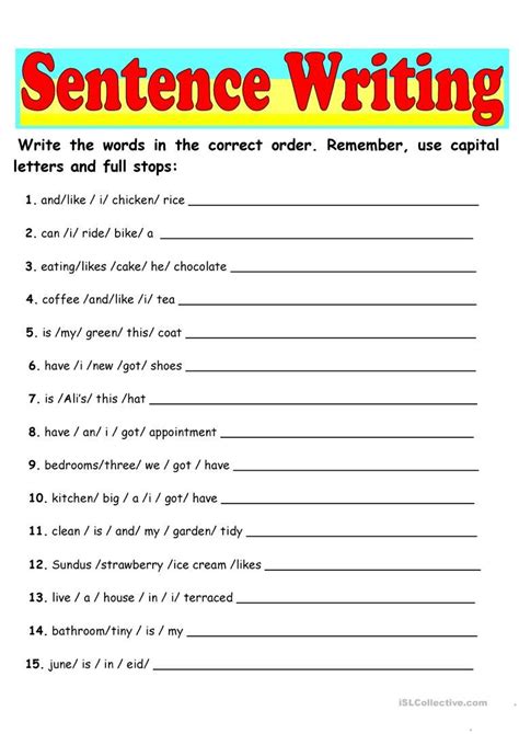 Writing Basic Sentences Worksheets