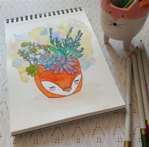 Suculentas aquarela nankin e lápis de cor aquareláveis