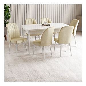 Hoopsii Vale Beyaz 70x114 Mdf Açılabilir Mutfak Masası Takımı 6 Adet