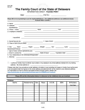 INATION SHEET PLEASE PRINT Courts Delaware Doc Template PdfFiller