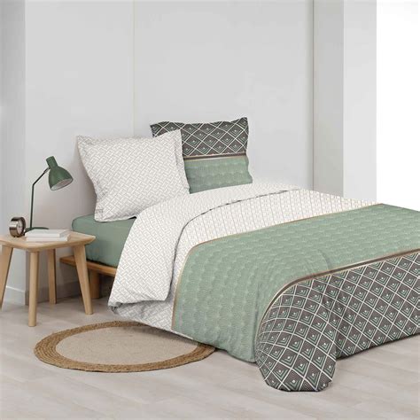 Housse De Couette Et Deux Taies Percale De Coton 260 Cm Belor Verte