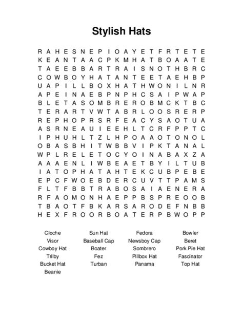 Stylish Hats Word Search