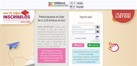 Cuáles son las fechas de inscripciones para el preescolar en Yoremia