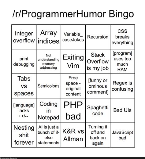 Programmer Humor Bingo ProgrammerHumor Io