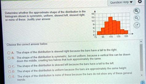 solved determine whether the approximate shape of the distribution in the histogram shown is