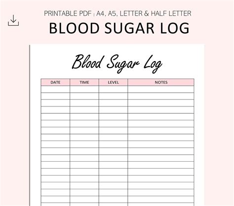 Pdf Free Printable Blood Sugar Log Sheet