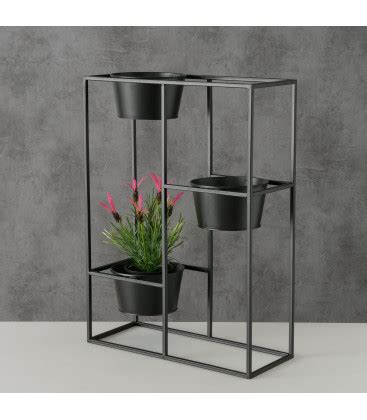 Support Pots Plantes Étagé en Métal Noir
