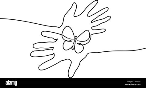Dessin D Une Ligne Continue Abstract Hands Holding Butterfly Vector