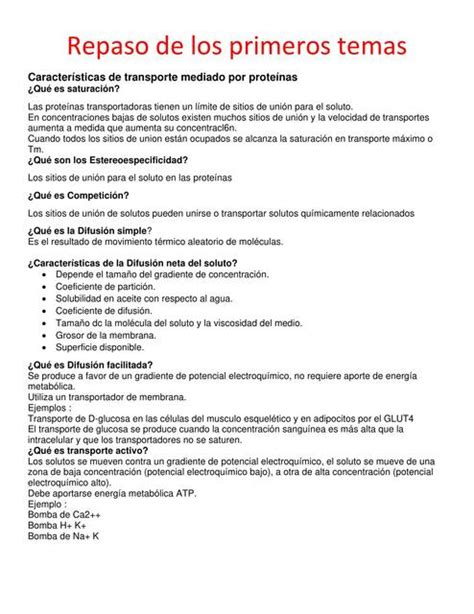 Examen de Potenciales de Acción y Tipos de Transporte ESPM MEDICINA