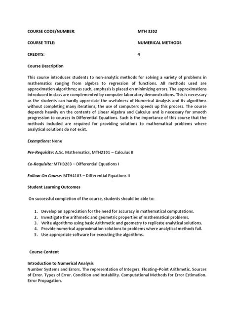 mth3202 numerical methods pdf numerical analysis matrix mathematics
