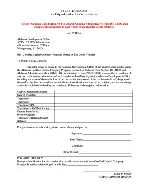 Fillable Online LETTERHEAD Original Holder Of The Tax Credits Fax Email