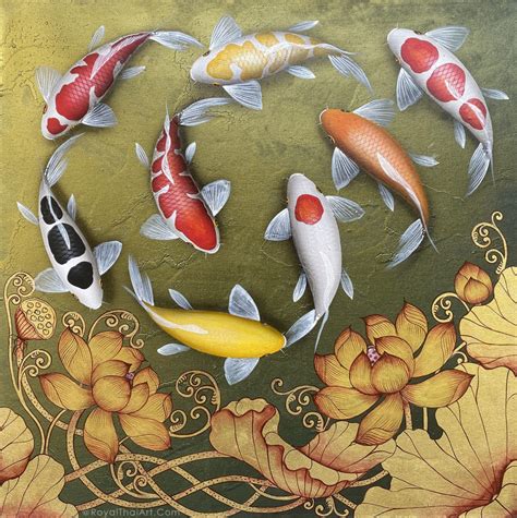Beautiful Koi Fish Painting For Sale Royal Thai Art