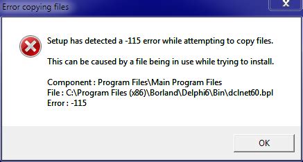 Ide Delphi 6 General Update 2 Error 115 Stack Overflow