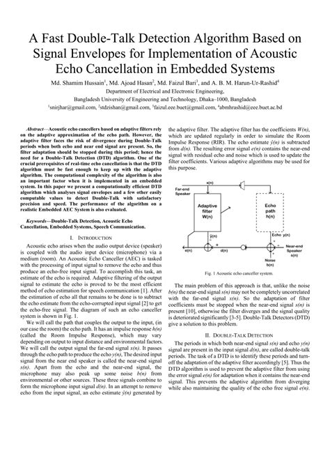 pdf a fast double talk detection algorithm based on signal envelopes for implementation of