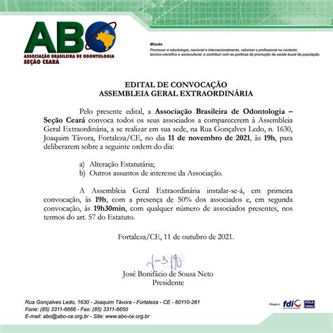 Edital de Convocação Assembleia Geral Extraordinária ABO CE