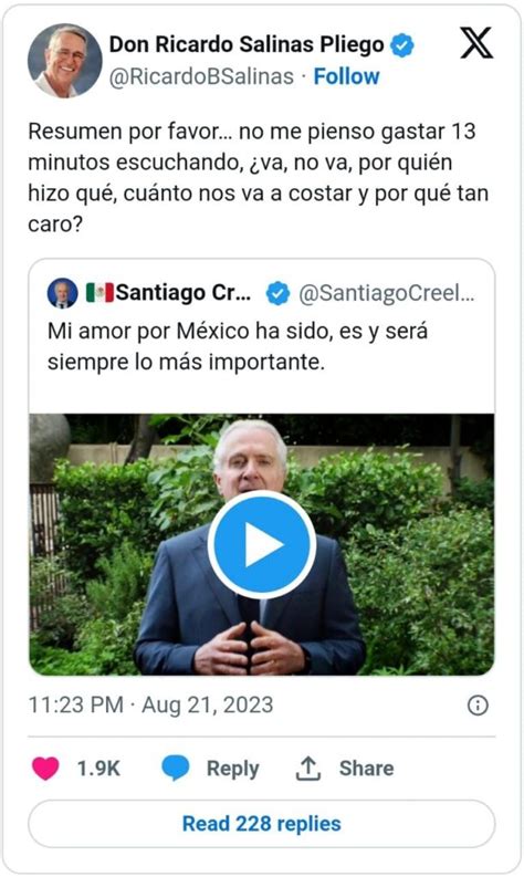 Ricardo Salinas Pliego se burla de declinación de Santiago Creel
