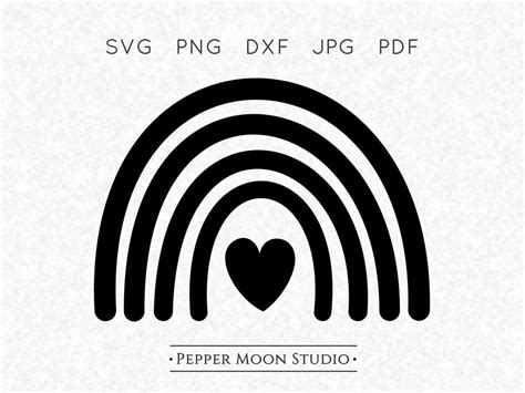 Rainbow SVG Boho Rainbow With Heart Hand Drawn Sketch Doodle Simple