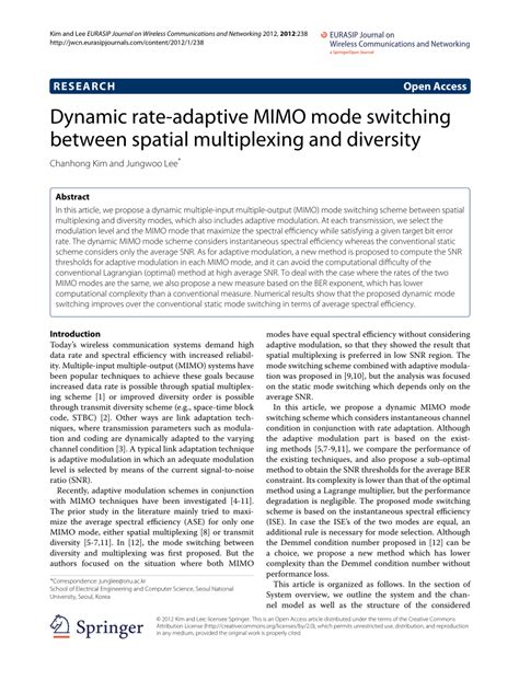 pdf dynamic rate adaptive mimo mode switching between spatial multiplexing and diversity
