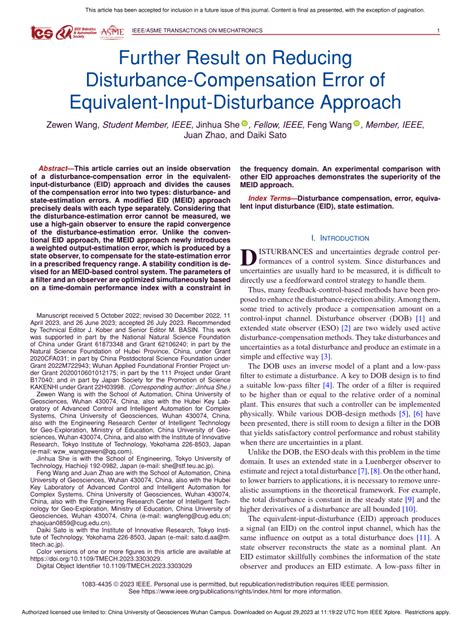 pdf further result on reducing disturbance compensation error of equivalent input disturbance