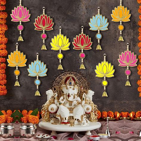 Divyakosh Lotus Wall Hangings 12 Pcs Multicolor Pom Pom Style Home