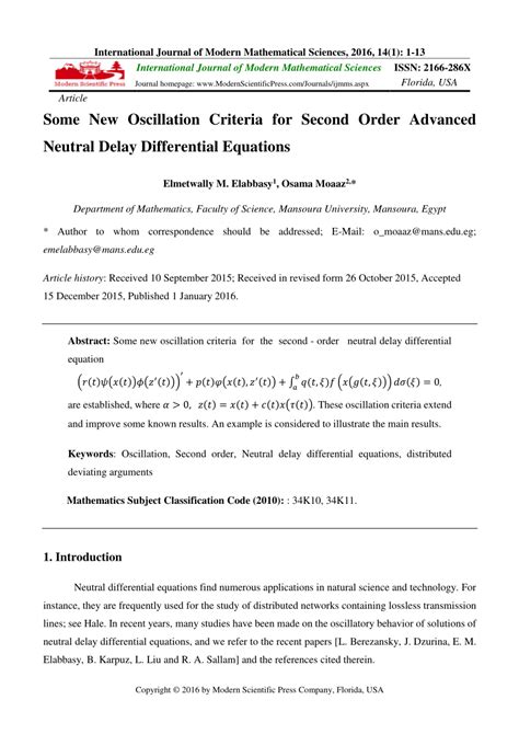 pdf some new oscillation criteria for second order advanced neutral delay differential equations