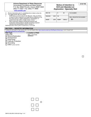 Fillable Online Azwater Instructions For Notice Of Intent To Drill And