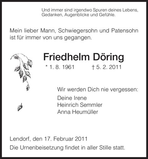 Traueranzeigen von Friedhelm Döring Trauer HNA de