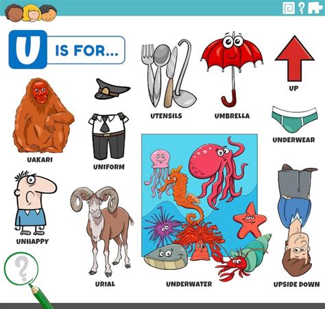 Premium Vector Letter U Words Educational Set With Cartoon Characters