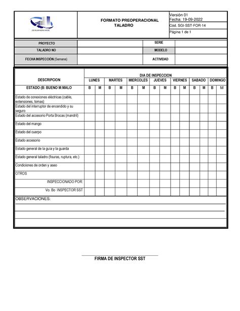 Check List De Taladro V2 Pdf Perforar Procesos Industriales Porn Sex