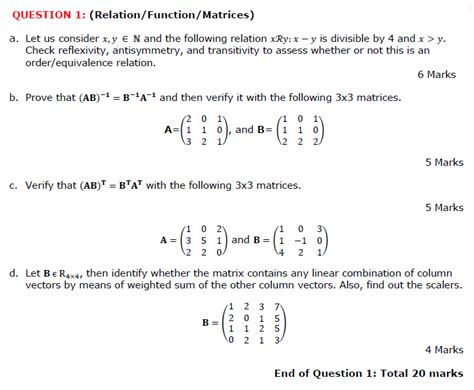 solved question 1 relation function matrices a let us
