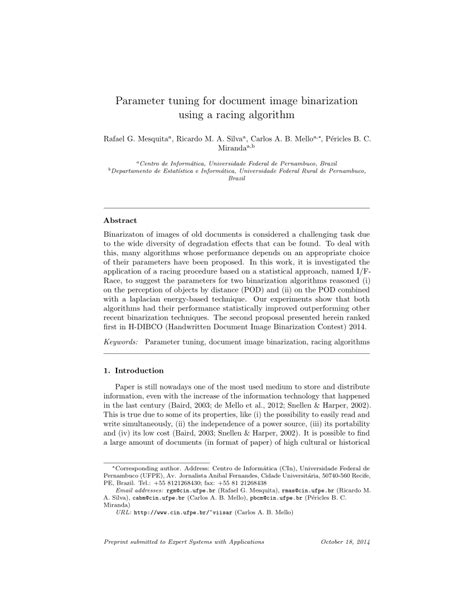 pdf parameter tuning for document image binarization using a racing algorithm