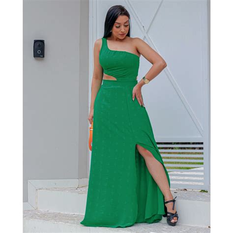 Vestido Longo Social Ombro Unico Duna Cristal Shopee Brasil