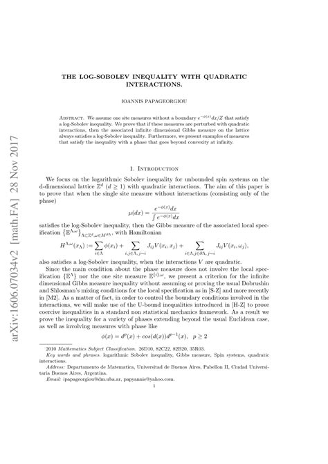 pdf the log sobolev inequality with quadratic interactions