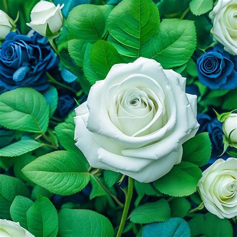 Premium AI Image White Rose With Green Leaf Background