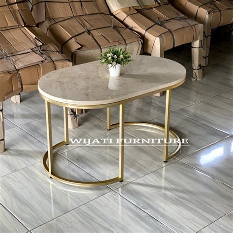 Jual Meja Tamu Marmer Oval Coffe Table Marmer Asli Kaki Besi Gold