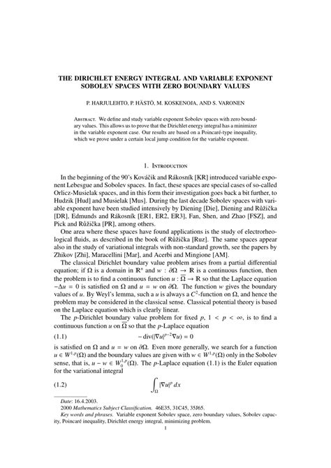 pdf the dirichlet energy integral and variable exponent sobolev spaces with zero boundary values