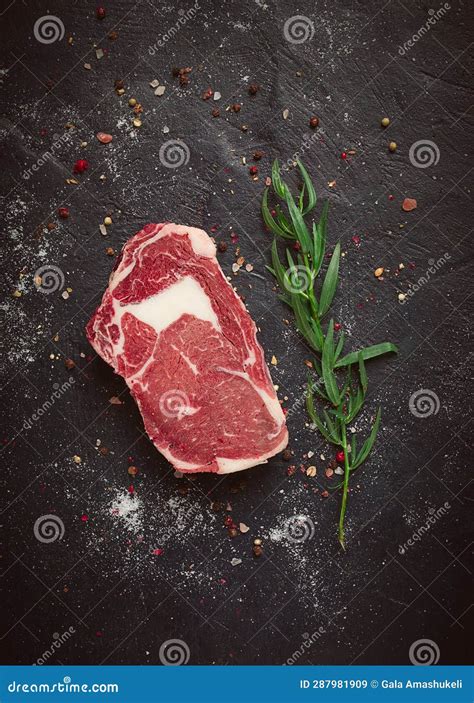 Fresh Raw Rib Eye Steak Top View Stock Image Image Of Pepper