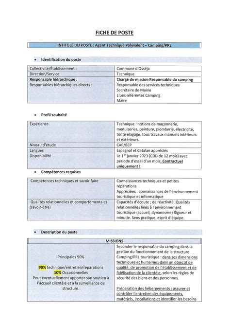 Calaméo Fiche De Poste Agent Technique Polyvalent