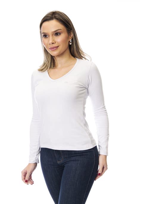 Kit 3 Baby Look Feminina Manga Longa Básica Crocker Cores Variadas