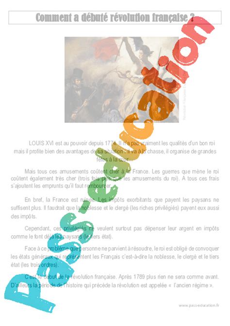 Révolution française Cm1 Cm2 Exercices corrigés Temps modernes