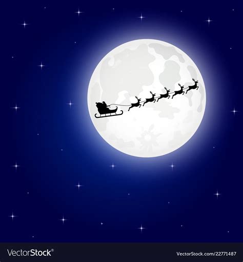 Santa Claus Is Flying In A Sleigh On The Northern Vector Image On
